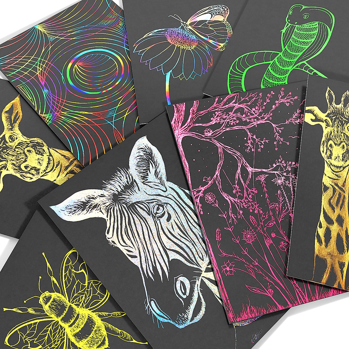 Marvin's Magic - Super Bright Scratch Art - x48 Premium Magic Scratch Boards - Scratch Art Kit with Black Scratch Paper & Rainbow Scratch Paper - Scratch Art for Kids