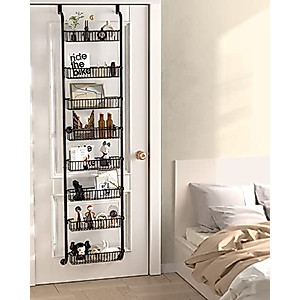 TIMEBAL 8 Tier Over the Door Pantry Organizer, Over the Door Organizer and Storage Rack with 8 Full Baskets, Metal Hanging & Wall Mounted Kitchen Storage Spice Rack, Bathroom Over Door Organizer-Black
