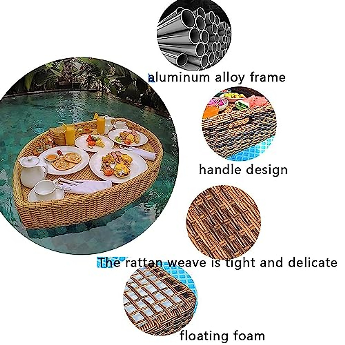 DAZULI Extra Large Round Floating Bar Table Serving Tray Drink Holder for Pool or Beach Party Float Refreshment Durable,White