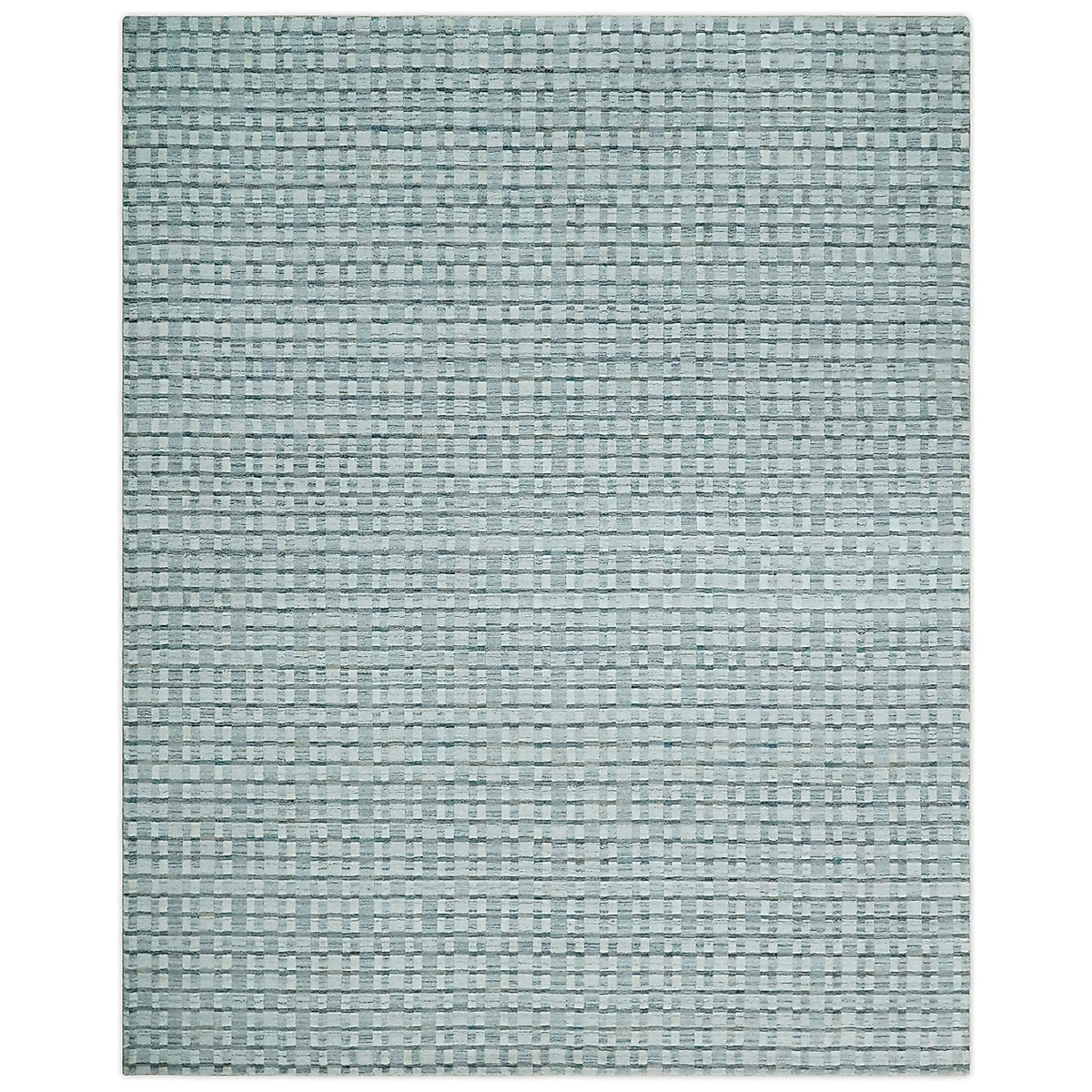 Artisan's Arc Hand Made Checkered Scandinavian Blended Wool Flatwoven Area Rug, White, Teal and Gray, 8x10 | KE18810