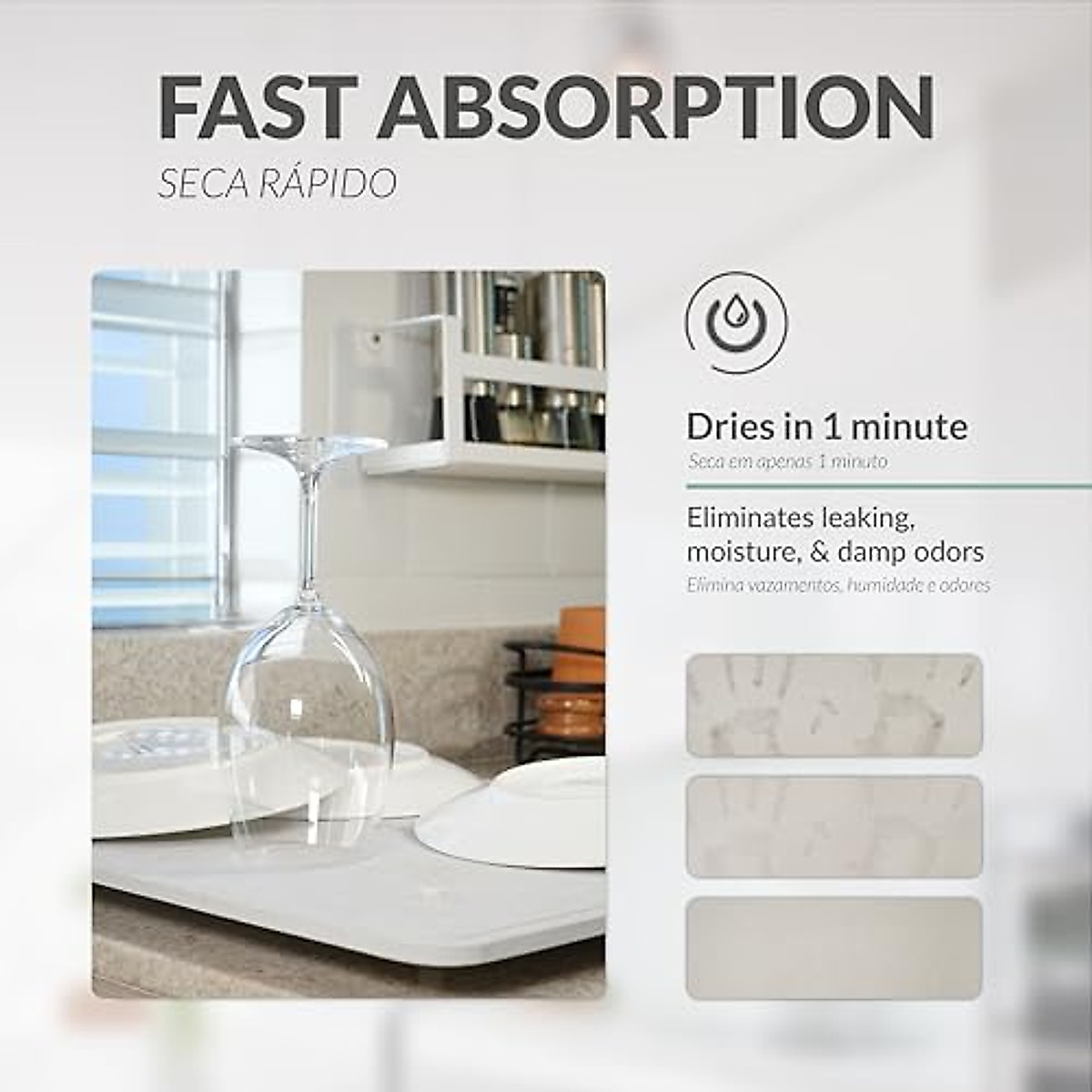 Momo Lifestyle Stone Dish Drying Mat DryPad 19.7" X 15.7" Misty Gray, Large Stone Drying Mat for Kitchen Counter, Drying Stone for Kitchen Counter Fits Various Dish Racks, Zero Rust Dish Drying Stone