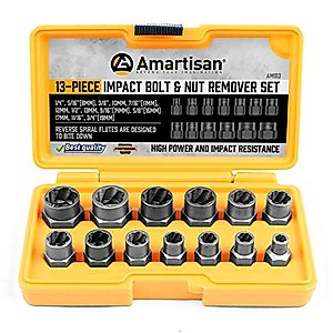 Amartisan Impact Bolt Extractor Tool, 13PC Bolt Nut Removal Extractor Socket Tool Set