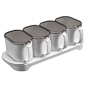 Kitchen Storage Container Condiment Jar, Multi-Compartment Condiment Container With Lid and Spoon, Used to Store Salt, Pepper, Sugar, Spices, Cornstarch and Chicken Stock Powder, etc.