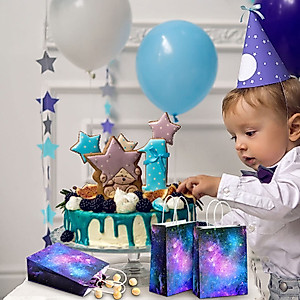 16 Pieces Galaxy Party Bags Outer Space Party Gift Treat Bags Paper Goody Candy Bags for Kids Solar System Planet Party Favors Birthday Baby Shower Supplies Decorations