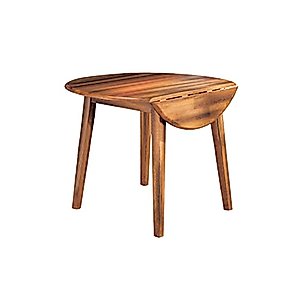 Signature Design by Ashley Berringer Dining Room Round Drop Leaf Table, Rustic Brown