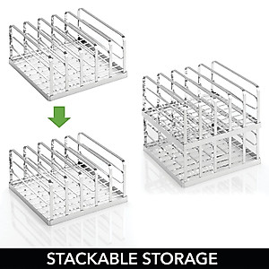 mDesign Metal Divided Stackable Purse Organizer for Closets, Bedrooms, Dressers, Shelves - Closet Shelf Storage Solution for Purses, Clutches, Wallets, Accessories - 5 Sections - Chrome