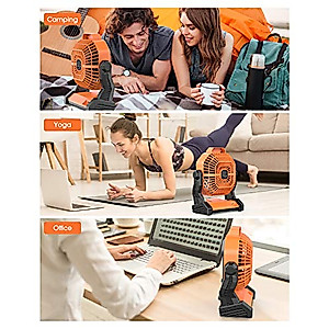 Drchop Portable Fan Rechargeable, 10400mAh Battery Operated Powered Fan, Outdoor Camping Fan with Light & Hook, Personal USB Desk Fan, for Bedroom, Table, Home, Office, Tent, Travel (Classic Orange)