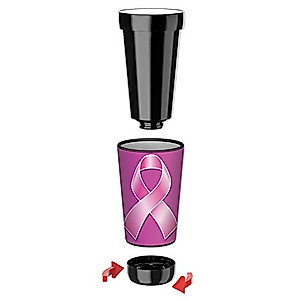 Mugzie 16 Ounce Travel Mug - Drink Cup with Removable Insulated Wetsuit Cover - Breast Cancer Awareness
