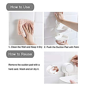 Elebac Double Layer Soap Dished Holder Suction Cup, Soap Bar Holder with Drainage Design for Soap Saver, Wall Mounted Soap Tray for Bathroom Shower, Reusable, Removable, Waterproof, Plastic, White