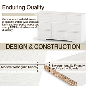 CATMIX Dresser for Bedroom, White 6 Drawer Double Dresser, Wood Modern 6-Drawer Chest of Drawers with Deep Drawers, Wide Storage Organizer Cabinet for Bedroom, Living Room, Entryway