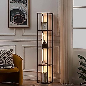 FENLO Fancy 64" Luxury Display Shelf with LED Floor Lamps for Living Room, Sturdy Corner Shelf Curio Cabinet Display Cabinet,Tall Shelves Floor Lamps with Shelves, 3 Level Brightness LED - Black