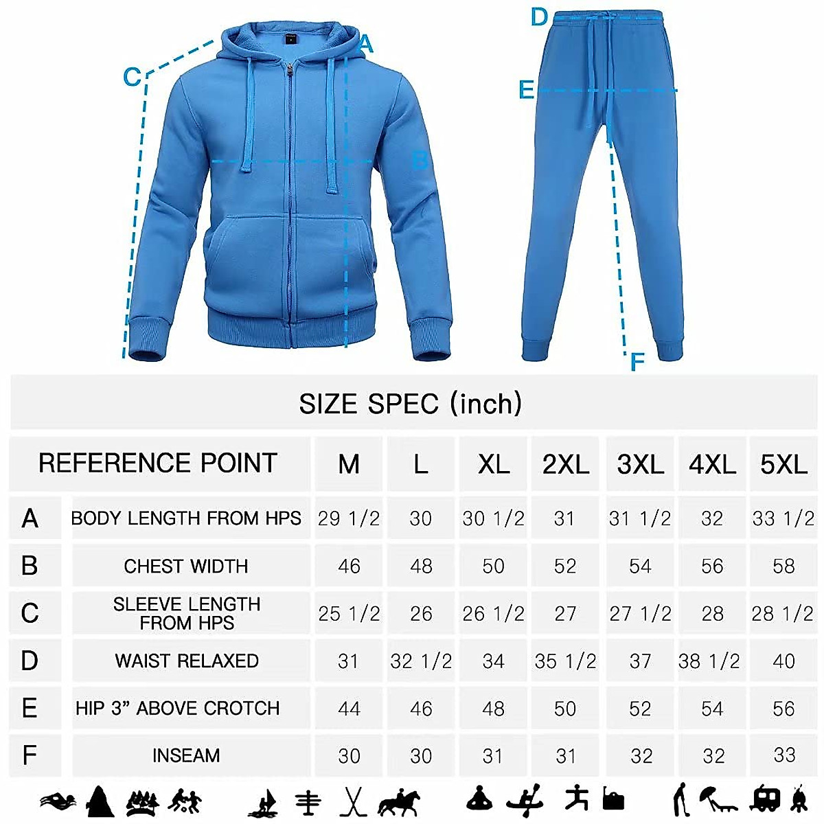 Megub hooded tracksuit set for men Athletic warm sweatsuit Full Zip fleece jogger suit casual Sport outfits M-5X BIG(light blue,XL)