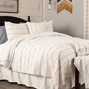 Piper Classics Farmcloth Stripe Queen Coverlet Bedspread, 94" x 94", Urban Rustic Farmhouse Bedding, Natural Cream Woven w/Black Stripes Blanket