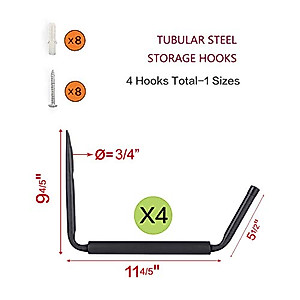 Wintek Heavy Duty Giant Arm Hang-It-All Wall Mount Storage Hook Rack for SUP&Surfboard,Ski&Snow Board,Skate Board,Long Board,Paddle Board|Home Garage Storage&Organization Hangers-4 Pack (Black)