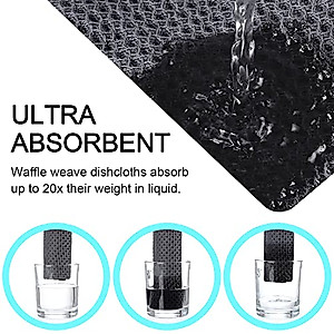 Cenebonxy 100% Cotton Waffle Weave Kitchen Dish Cloths, Soft and Absorbent Dish Rags, Quick Drying Dish Cloths for Washing Dishes, 12x12 Inches, 6-Pack, Dark Grey