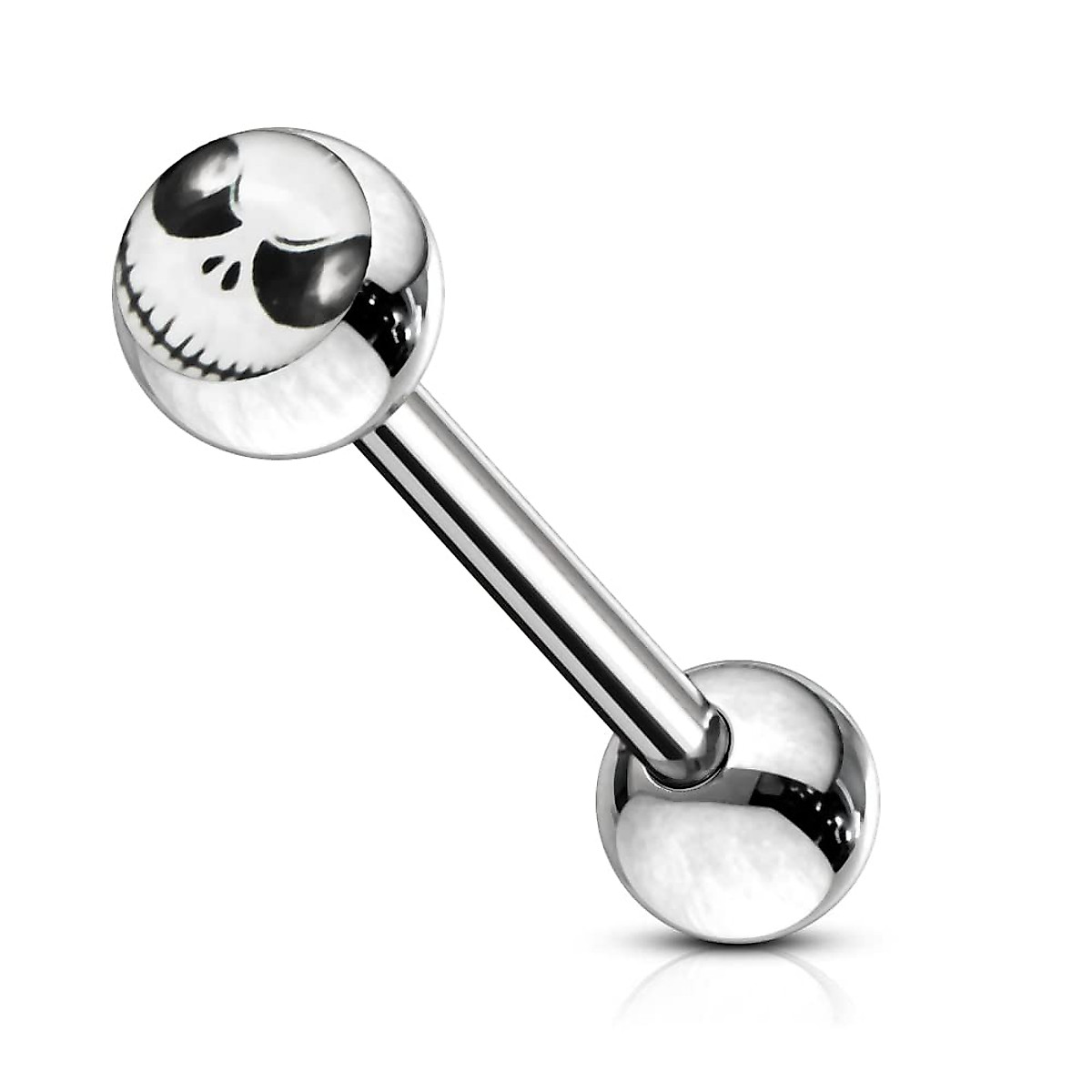 Jack Skellington Logo Tongue Ring. 14Gx9/16(1.6x14mm) 316L Surgical Steel Barbell with 6/6mm Ball Tongue Piericng jewelry. Price per 1 Piece only.