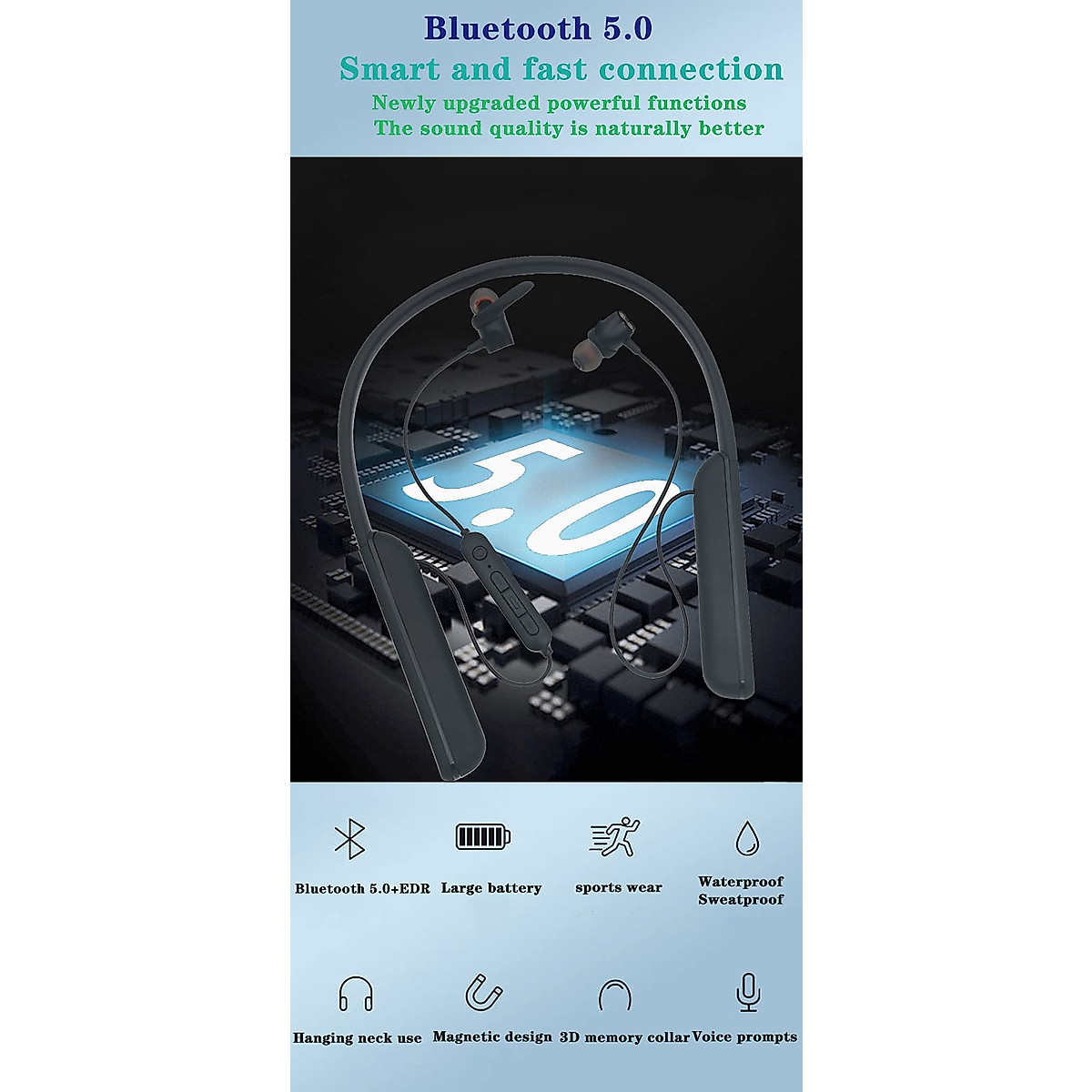 Bluetooth Headphones Neckband Earphone Wireless Headset Neck [1000mAh] 100 Hours Playtime 360 Days Standby,Built-in Mic Sports Noise Cancelling for Help Sleep/Audio Books/Video Conference travel