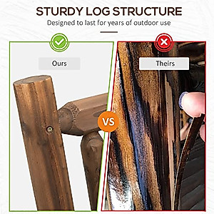 Outsunny 2-Person Wood Rocking Chair with Log Design, Heavy Duty Loveseat with Wide Curved Seats for Patio, Backyard, Garden, Walnut