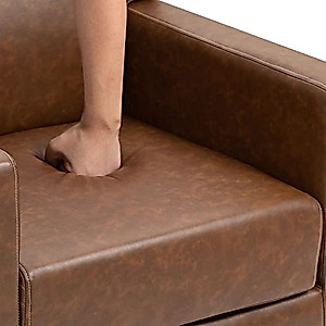 ANOUR Mid Century Modern Accent Chairs,Faux Leather Living Room Chairs with Wooden Legs,Single Sofa Chairs,Upholstered Arm Chairs for Living Room,Bedroom-Brown