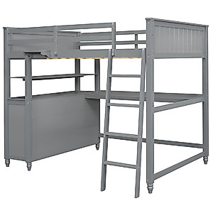 Bellemave Full Size Loft Bed with Desk & Storage Drawers Wood Loft Bed Frame with Ladder for Kids Adults Boys Girls Teens, Gray