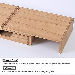 DDYURI Monitor Stand Rier - Computer Riser with Storage Drawer for Office Supplies - Wood Desktop Organizer Shelves with Adjustable Length Angle - Desk Organizer Tray Rack for Laptop (YPJ3T-LT)