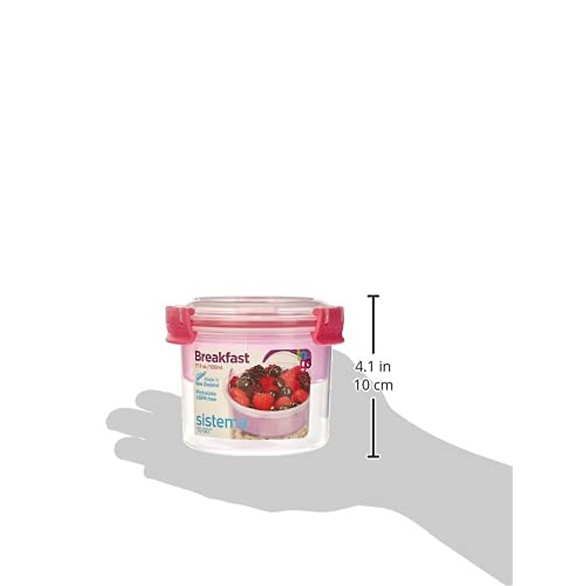 Sistema To Go Collection Breakfast Bowl Food Storage Container, 17.9 oz./0.5 L, Clear/Pink