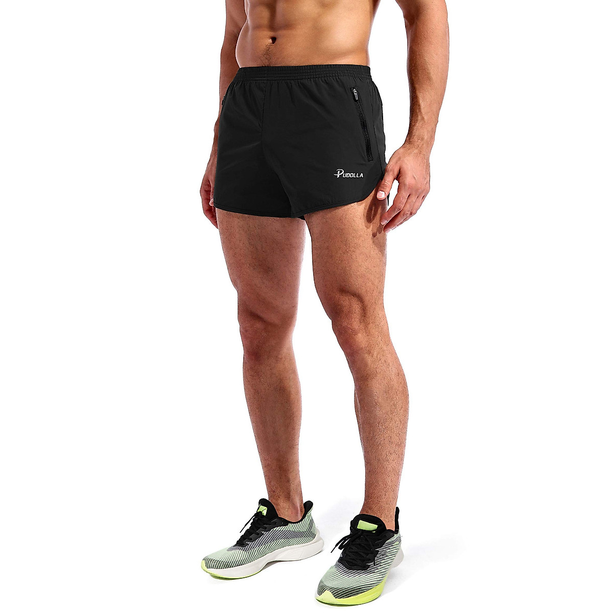 Pudolla Men's Running Shorts 3 Inch Quick Dry Gym Athletic Workout Shorts for Men with Zipper Pockets(Black X-Small)