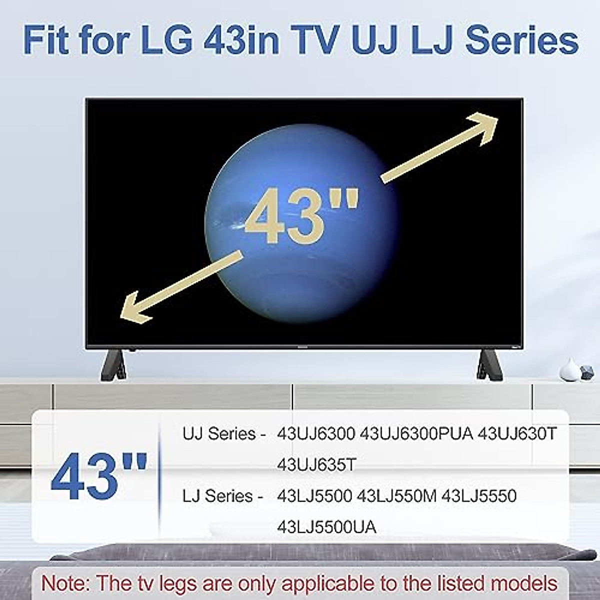 TV Legs for LG 43in TV UJ LJ Series, Compatible with LG TV Stand Replacement Base 43UJ6300 43UJ6300PUA 43UJ630T 43UJ635T 43LJ5500 43LJ550M 43LJ5550 43LJ5500UA with Screws