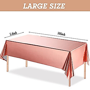 Foil Party Rectangular Table Covers Table Cloth 54 x 108 Inch Shiny Plastic Waterproof Tablecloth Party Table Cover for Wedding Anniversary Engagement Party (Rose Gold, 3 Pieces)