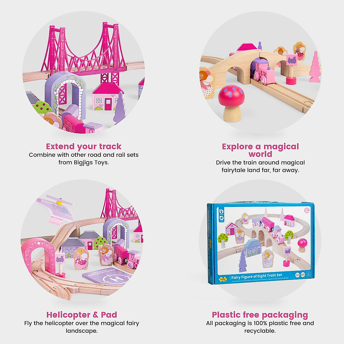 Bigjigs Rail Wooden Fairy Town Train Set - 75 Play Pieces
