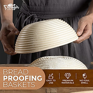 Banneton Bread Proofing Basket, 11 Pc Sourdough Starter Kit, 1 x Round 9 Inch Basket, Lame, Blades, Scrappers, Cotton Cover, Silicone Brush, & More - Sourdough Bread Baking Starter Kit (13)