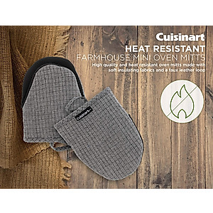 Cuisinart Farmhouse Neoprene Mini Oven Mitts, 2pk - Heat Resistant Pot Holders to Protect Hands with Non-Slip Grip and Hanging Loop - Ideal for Handling Hot Cookware - Micro Houndstooth