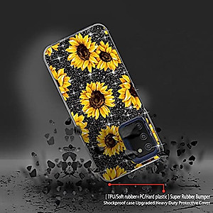 DDTKZC for Samsung A03s Case,Samsung A03s Phone Case, Tempered Glass Protector Lustre Pattern-Sparkle 3 in 1 Clear Shockproof Case for Samsung Galaxy A03s (Yellow Sunflower)