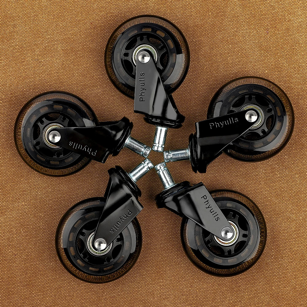 Office Chair Caster Wheels - 3" Rollerblade Rubber Replacement Chair Casters - Best Protection for Your Hardwood Floors No More Chair Mat Needed - Universal Fit,Smooth & Silent