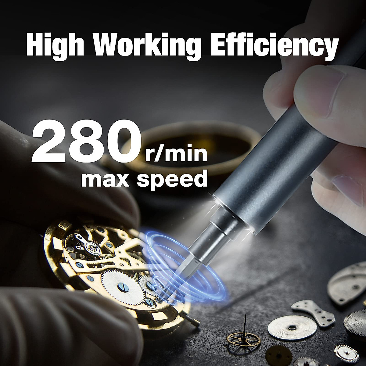 PKEY Cordless Electric Screwdriver，Electric Screwdriver Kit with 55 Magnetic Precision Bits ，2 Torque Settings，3 LED Light, Ideal For Computer, Bookcase, Bicycle，Watch