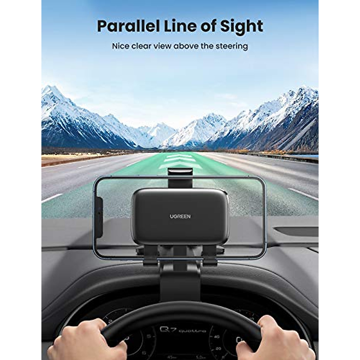 UGREEN Car Phone Holder Dashboard Cell Phone Clip Holder Dash Mount Compatible with iPhone 14 13 12 Pro Max Mini Plus, iPhone 11 SE XS XR 8 7 6 6S Mobile Phone, Black