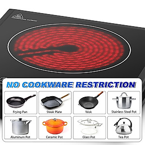 CUSIMAX 1500W Hot Plate Electric Stove with LED Display, Portable Infrared Electric Burner Ceramic Cooktop, Adjustable 15 Power and Time 2h, Compatible with All Cookware