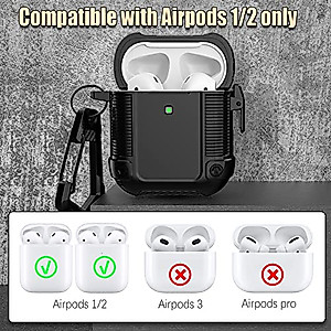 Lopnord for AirPod Case, Compatible with Apple AirPods 2nd Generation Case Cover with Lock, Rugged Protective Case for Airpod 1st Generation Case for Men with Keychain[LED Visible]