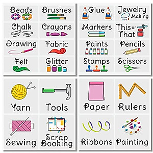mDesign Home Organization Labels - Preprinted Label Stickers for Craft Room Storage and Cleaning - Household Organizing for Jars, Canisters, Containers, Bins, and Boxes - 24 Count - Clear/Black/Image