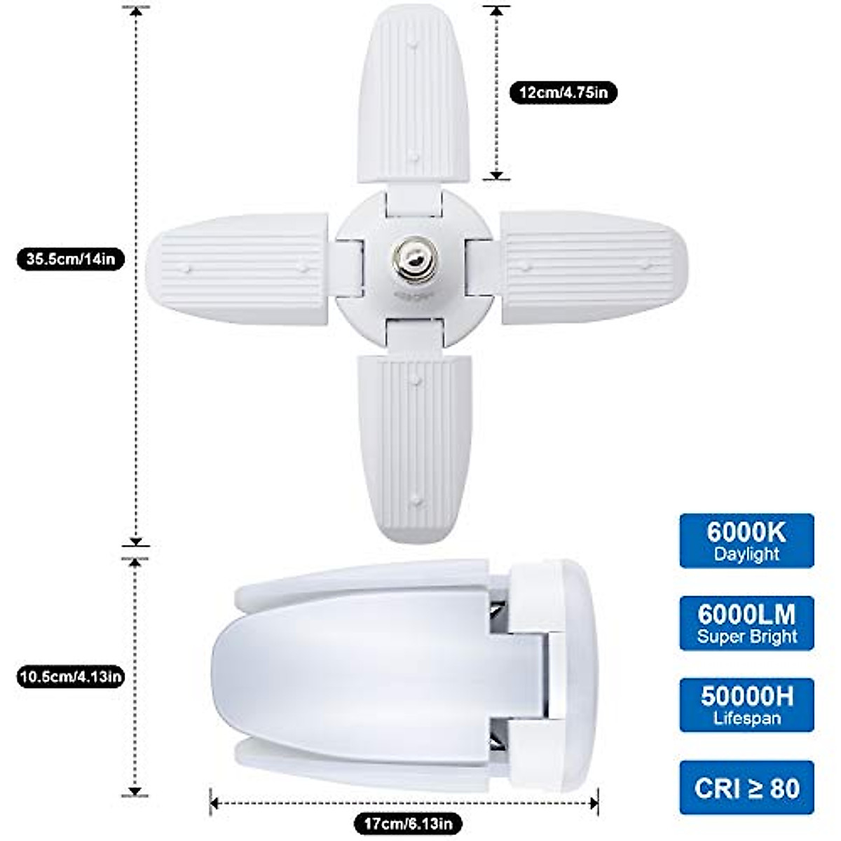 LED Garage Lights,Exulight 60W Led Garage Ceiling Light 6000LM Daylight,Deformable Light Bulbs 60 Watt Work Light,E26/E27 Shop Lights for Garage Barn Warehouse Workshop Lighting