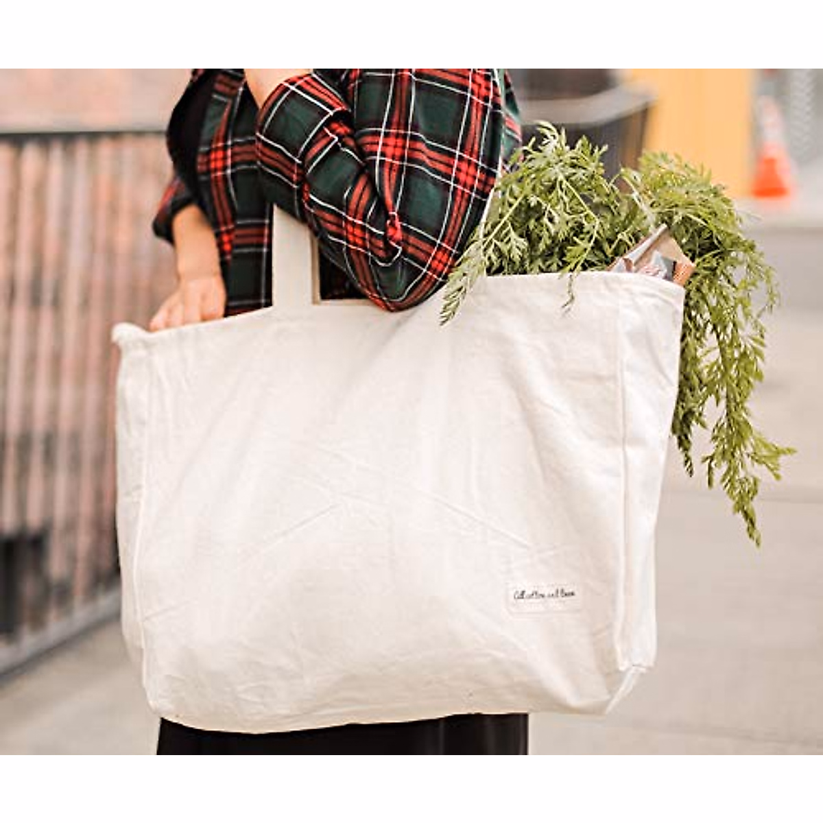 Canvas Grocery Shopping Bags - Cloth Tote Shopping Bags Heavy-duty - Washable Large Grocery Bags, Canvas Reusable Grocery Bags, Wine Shopping Bags with Handles, Reusable Tote Bag (1 Bag) 14"Hx17" Wx5"