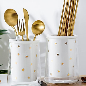 ceramic Utensil Caddy Chopsticks CageHousehold Ceramic Cutlery Storage Box， Kitchen Shelf Glass Drain Rack， Kitchen Accessories Drainage Pen Holder chopstick holder