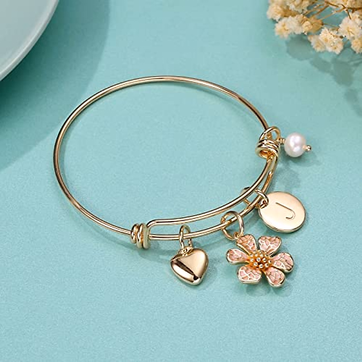 IEFLIFE Flower Girl Bracelets for Little Girls, 14K Gold Plated Stainless Steel Letter C Bracelet Dainty Disc Initial Charms Bracelet for Little Girls JR Bridesmaid Gifts