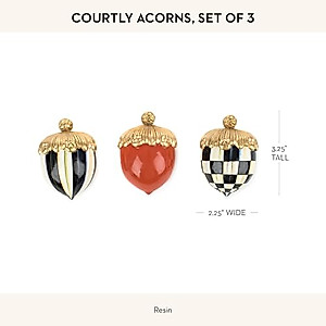 MACKENZIE-CHILDS Decorative Acorns, Resin Acorn Fall Decor for Kitchen and Home, Set of 3, Black-and-White Courtly