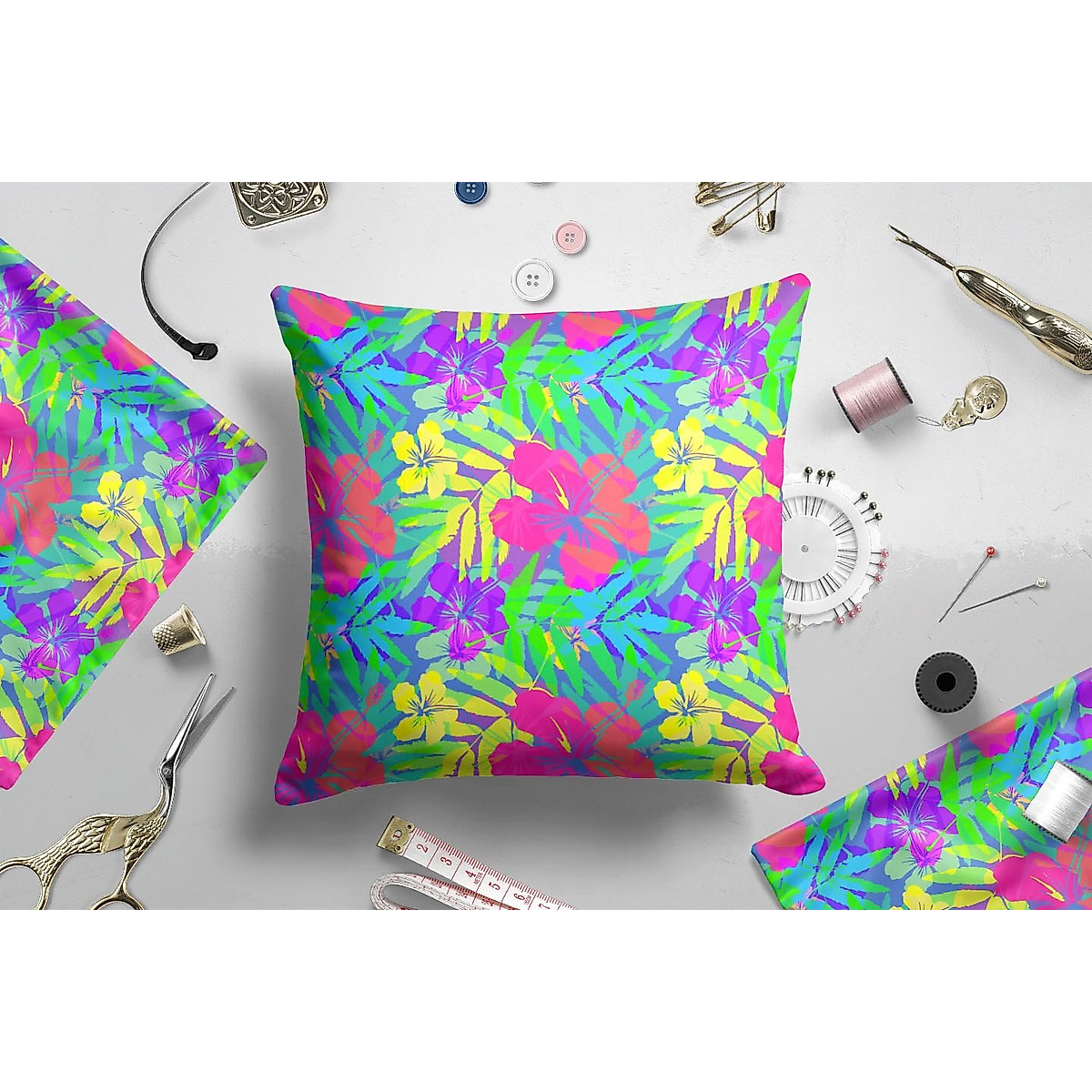 iiRov Summer Design Ink-Fuzed Decorative Throw Pillow - Tropical Fluorescent v1