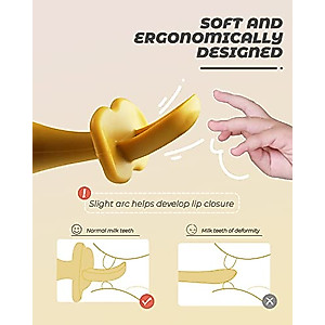 4 Pcs Baby Spoons Self Feeding 6 Months, Silicone Baby Spoons First Stage, Toddler Utensils for Baby Led Weaning with 2 Cases (Caramel, Tumeric)