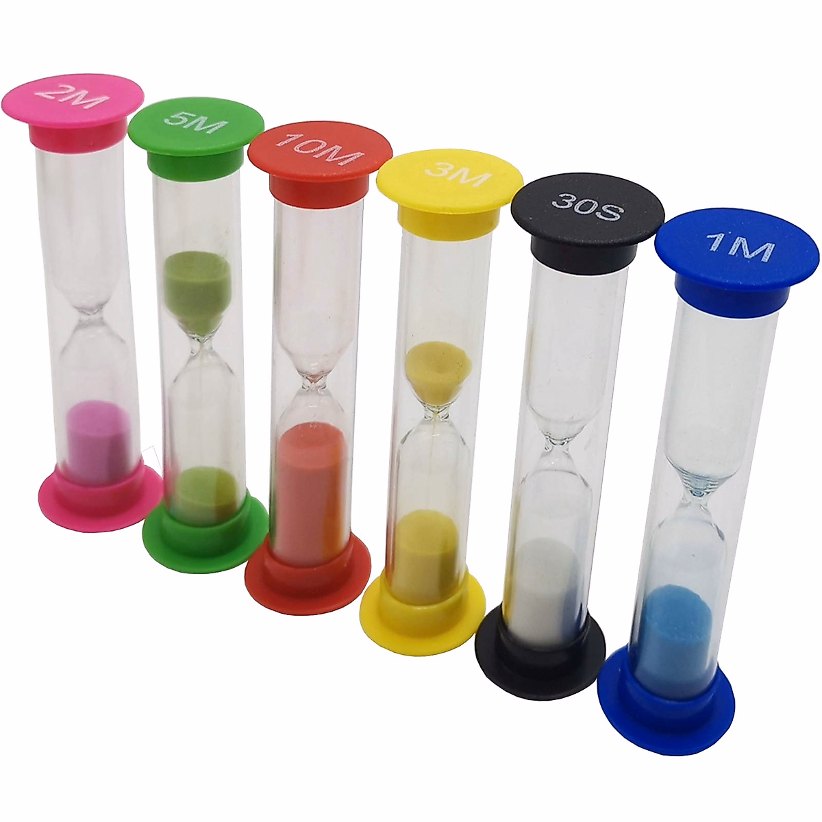 RONYOUNG 24PCS Sand Timer Plastic Sandglass Timer Colorful Hourglass Timer Sand Clock Timer 30S 1Min 2Mins 3Mins 5Mins 10Mins for Adult Kids in Classroom Kitchen Games Office