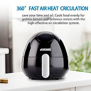 Mini Air Fryer, 700-Watt Airfryer Compact Oilless Small Oven with Basket, 1.64 Quart Capacity 90°F- 390°F Temperature Controls and a High Gloss Finish for Cooks, Crisps, Roasts, Bakes, Reheats and Dehydrates, Black