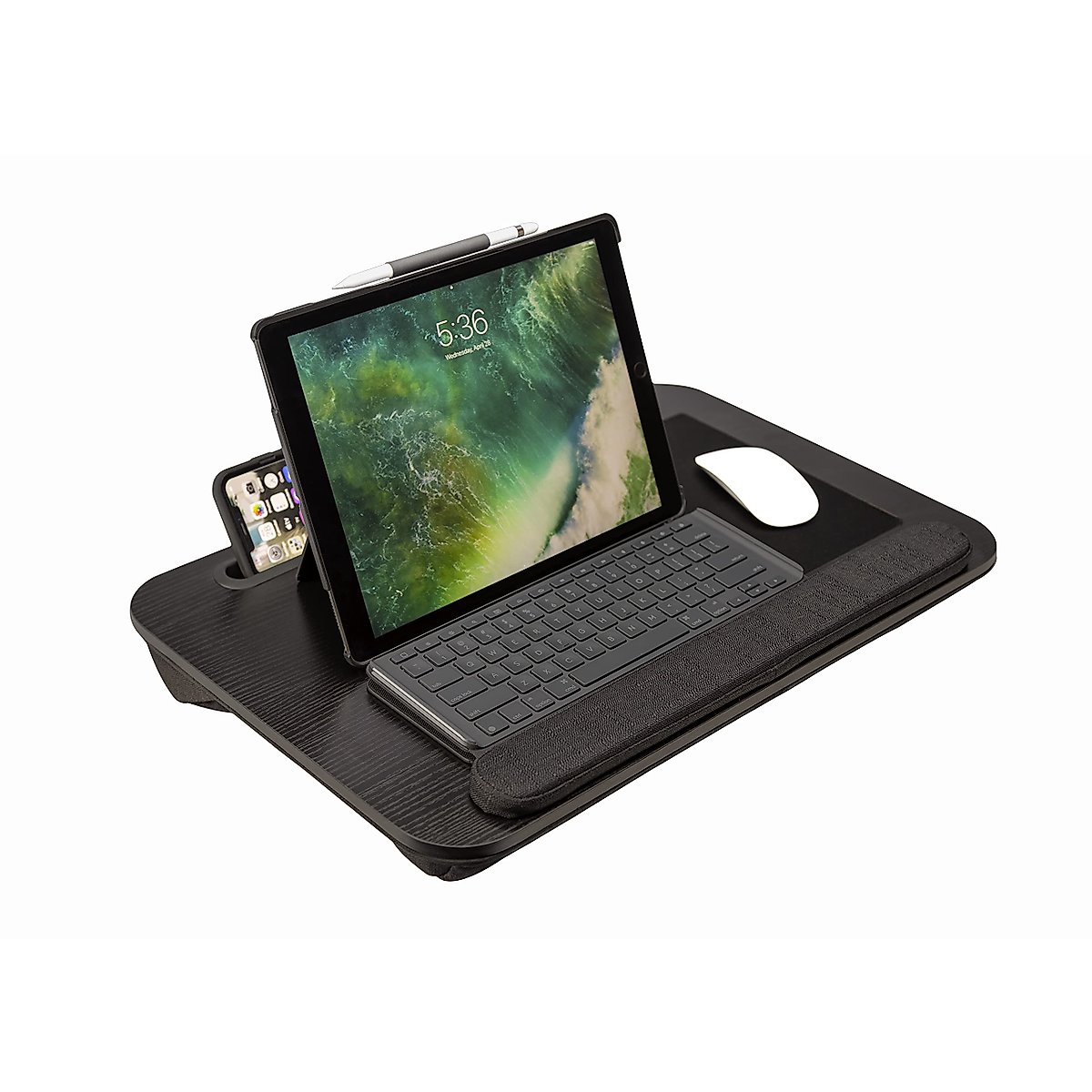 Prestige Import Group Portable Lap Desk with Built-in Mouse Pad, Wrist Pad, Tablet Holder, Cushioned Bottom in Black Oak - Fits up to 17" Laptops