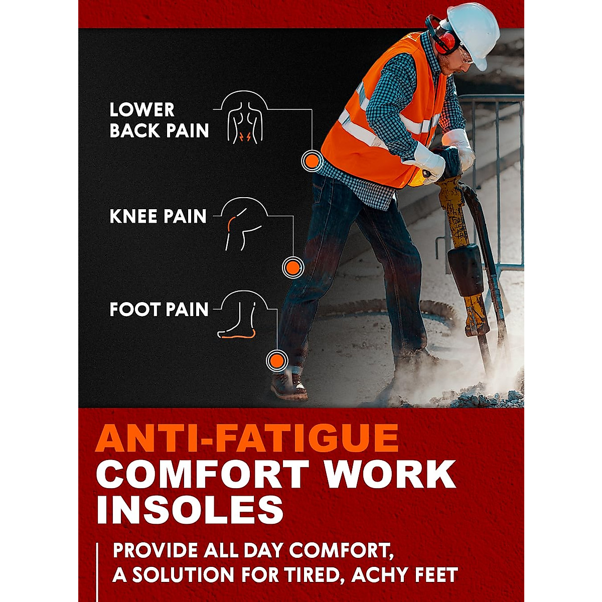 (New) Work Comfort Orthotic Insoles - Anti Fatigue Shoe Insert Men Women - Low Arch Support - Shock Absorption - Foot Pain Relief - Work Boot Insoles (Black Hexagons, XL)